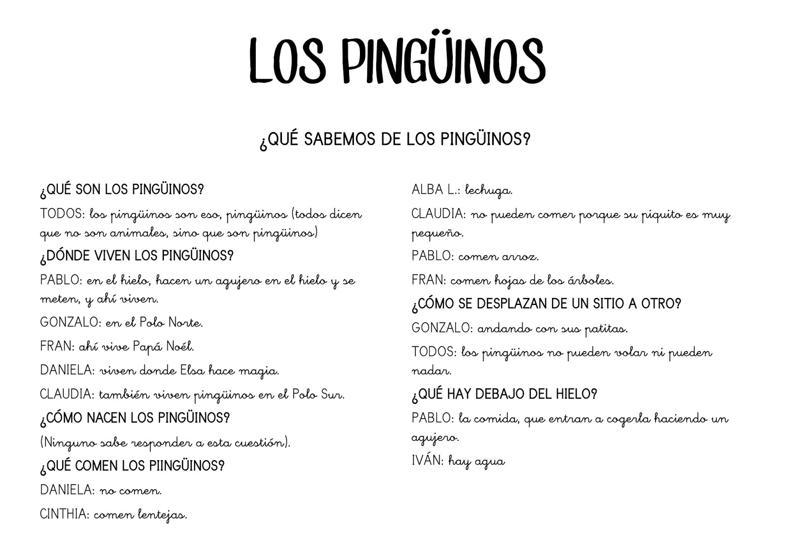 Juntos descubrimos el mundo: PROYECTO: "LOS PINGÜINOS"