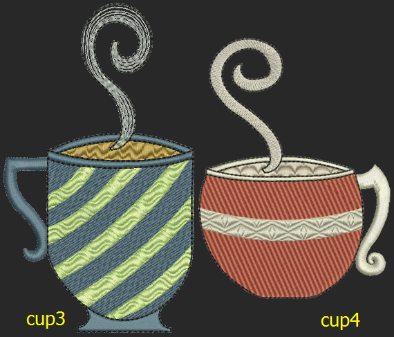 Coffee Cup Designs for Machine Embroidery: Cup 3 and 4