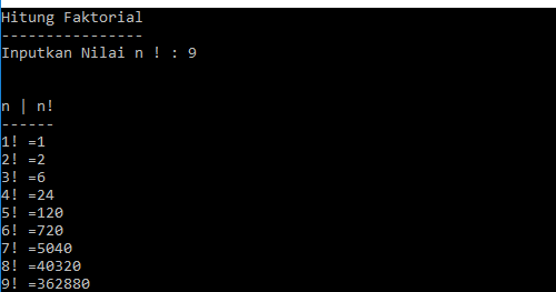 Contoh program hitung faktorial mengukana C++ | Ahmad Faisal Blog's
