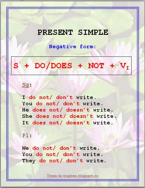 VERIFICAREA TEMEI LA LIMBA ENGLEZA: PRESENT SIMPLE