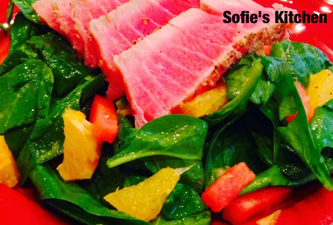 Sofie's Kitchen: Seared Tuna with an Orange Vinaigrette Spinach Salad