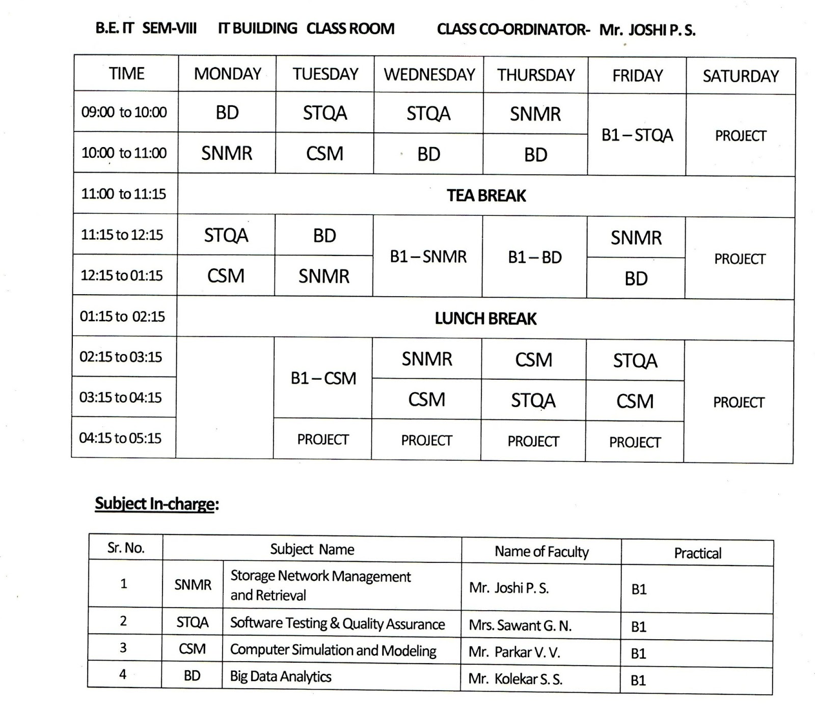 Department of Computer Engineering: Timetable for EVEN Semester ...