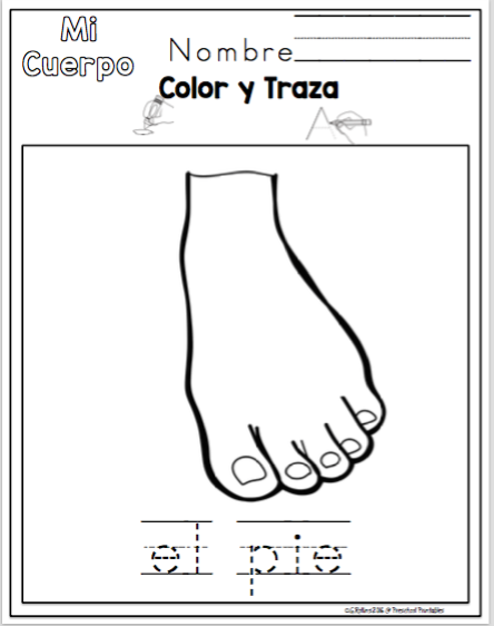 Spanish Parts of the Body ~ Preschool Printables