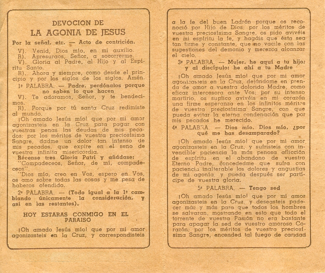 Devoción a la agonia de Jesus | Directorio de la Iglesia Católica