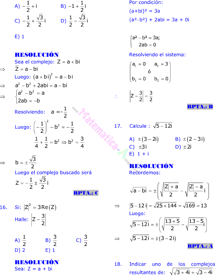 NÚMEROS COMPLEJOS EJERCICIOS RESUELTOS ~ MATEMATICAS PROBLEMAS RESUELTOS