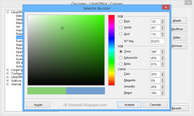 InfoNet: Añadir colores personalizados a la paleta de LibreOffice