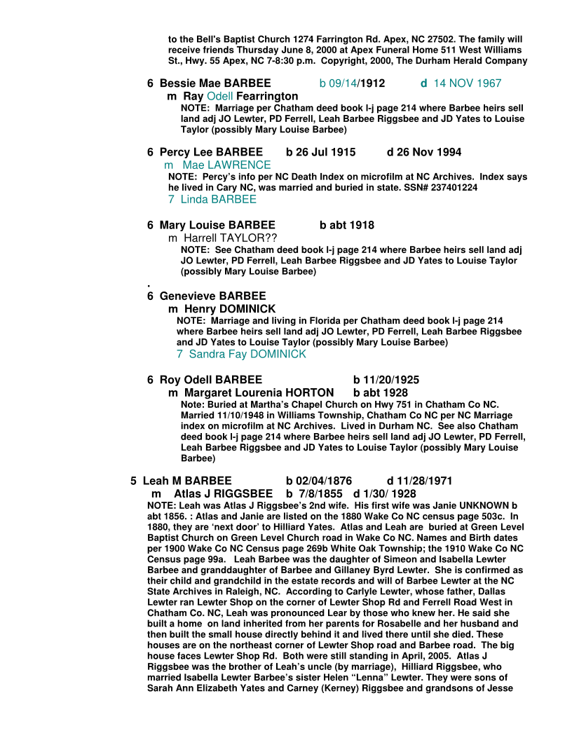Barbee Research: Lewter Family Tree