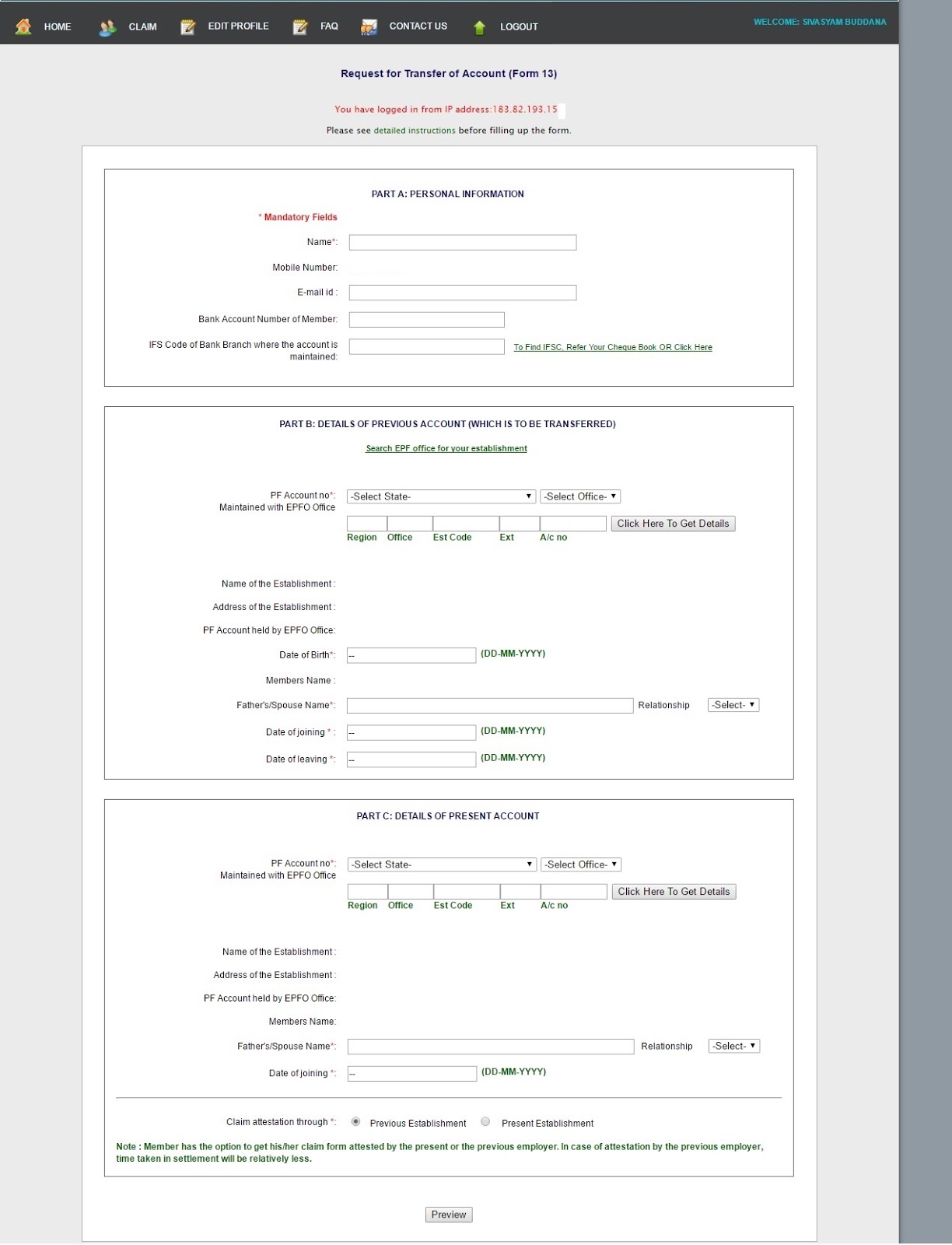 EPF: EPF - Online transfer using member portal