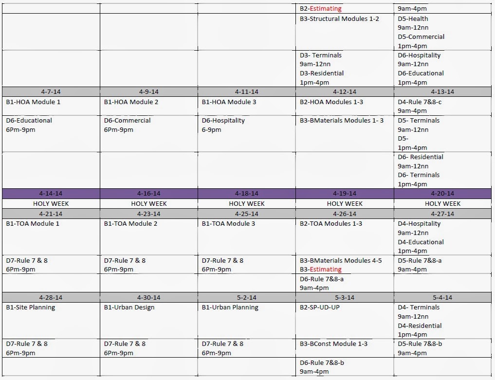 June 2014 Architecture Board Exams Review Schedule ~ Architecture Review