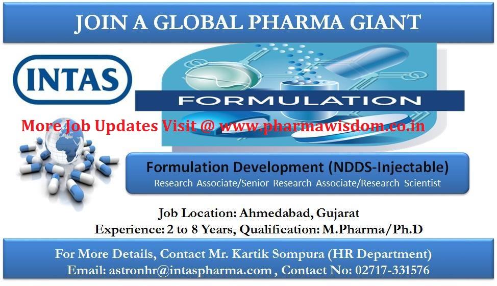 Intas Pharma - Urgent Openings for RA / DQA / Formulation Development ...