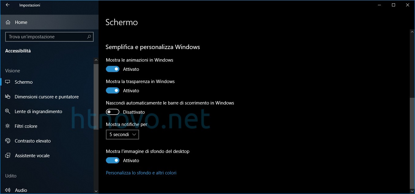 Come rendere sempre visibili le barre di scorrimento in Windows 10