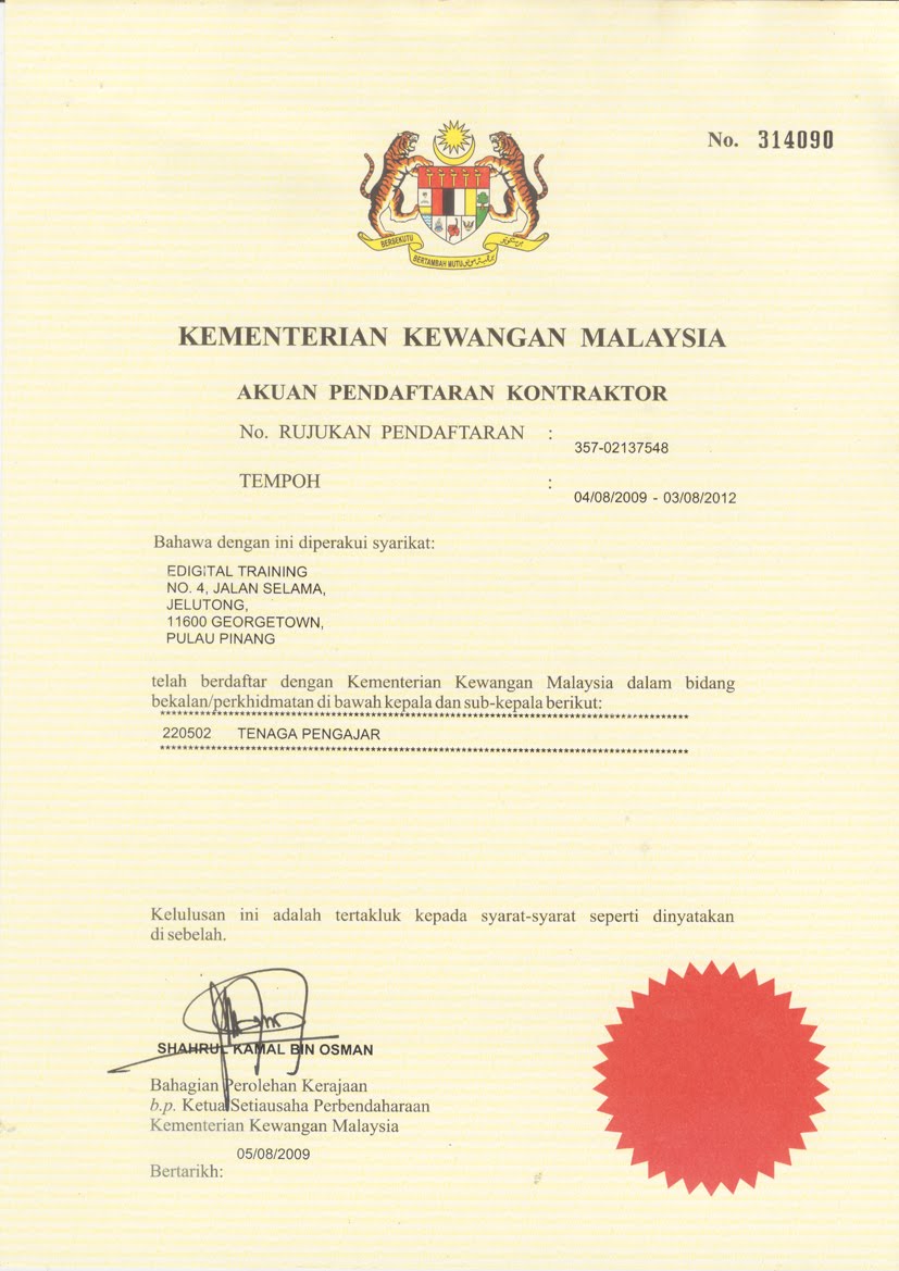 BLOG ED TRAINING ENTERPRISE: SIJIL SSM DAN MOF