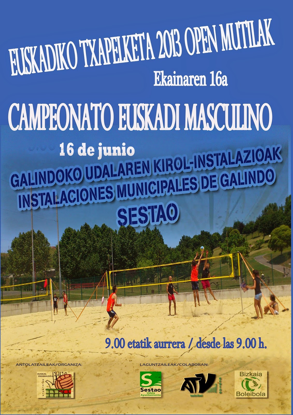 · CLUB VOLEIBOL SESTAO ·: DOMINGO 16 DE JUNIO CAMPEONATO EUSKADI VOLEY PLAYA ABSOLUTO MASCULINO
