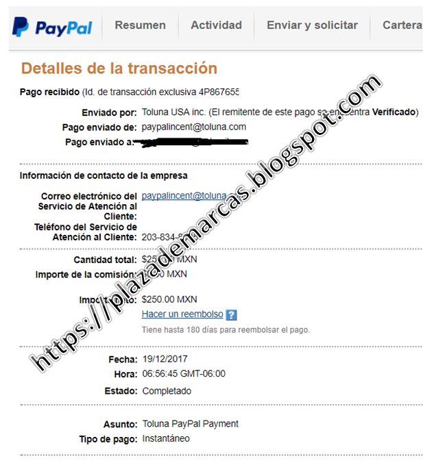 Toluna comprobante de pago recibido. ~ Plaza de Marcas