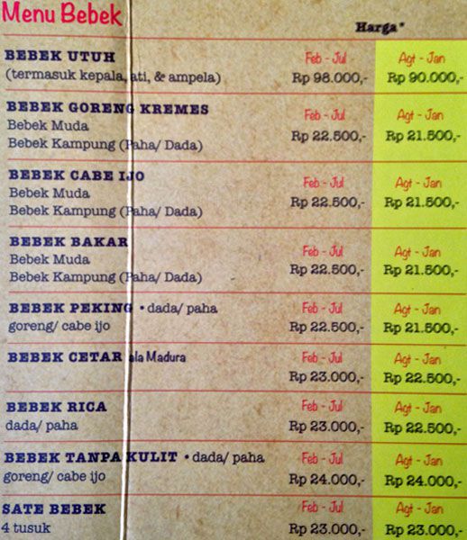 Harga Menu Bebek Kaleyo Terbaru 2017