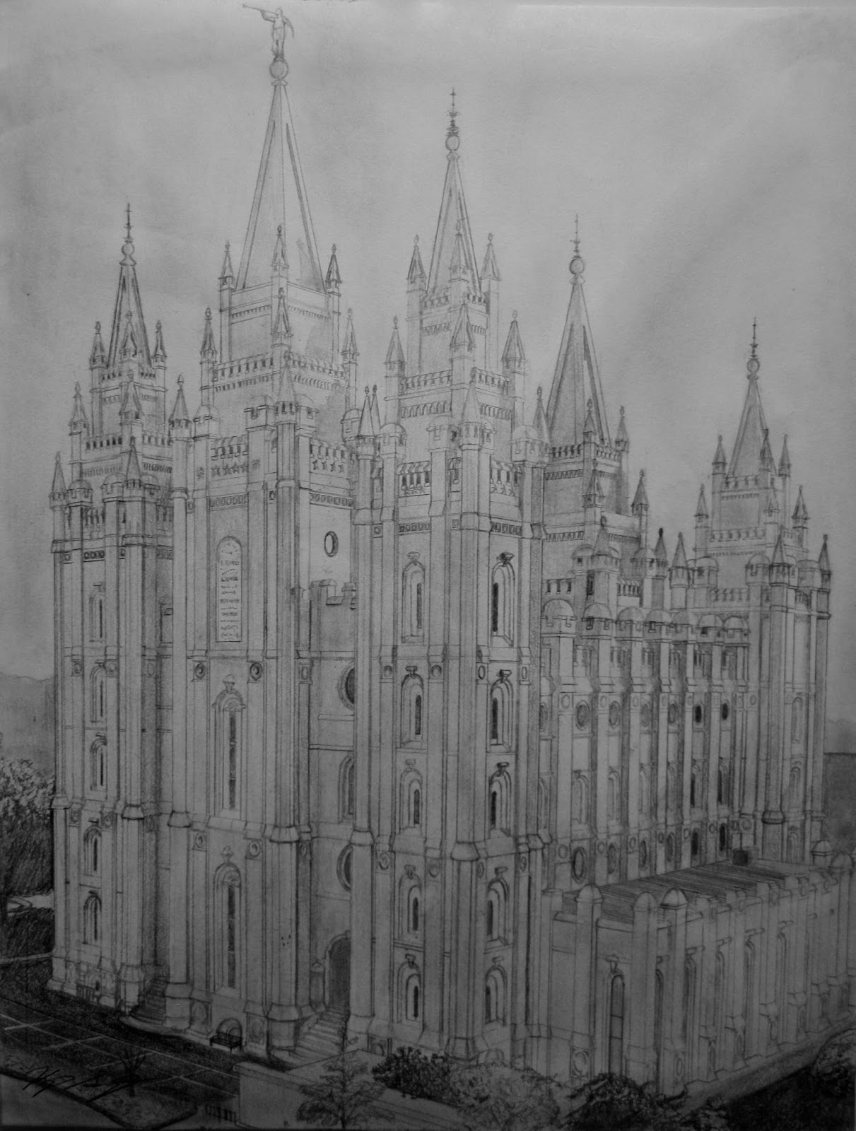 K. Sugimoto's Art Blog: Two-Point-Perspective Drawing (Salt Lake Temple)