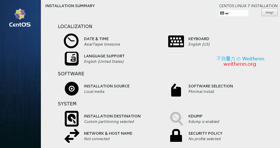 CentOS 7.4 基礎設定 (1) - 安裝整合服務並建立一般使用者帳號 ~ 不自量力 の Weithenn
