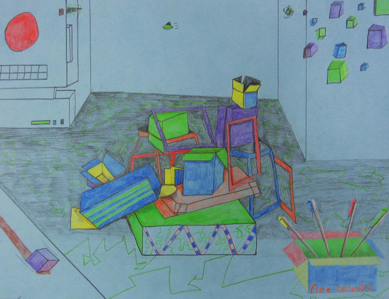 Art at OHS: Interior Spaces with Boxes and Patterns by the Drawing Students