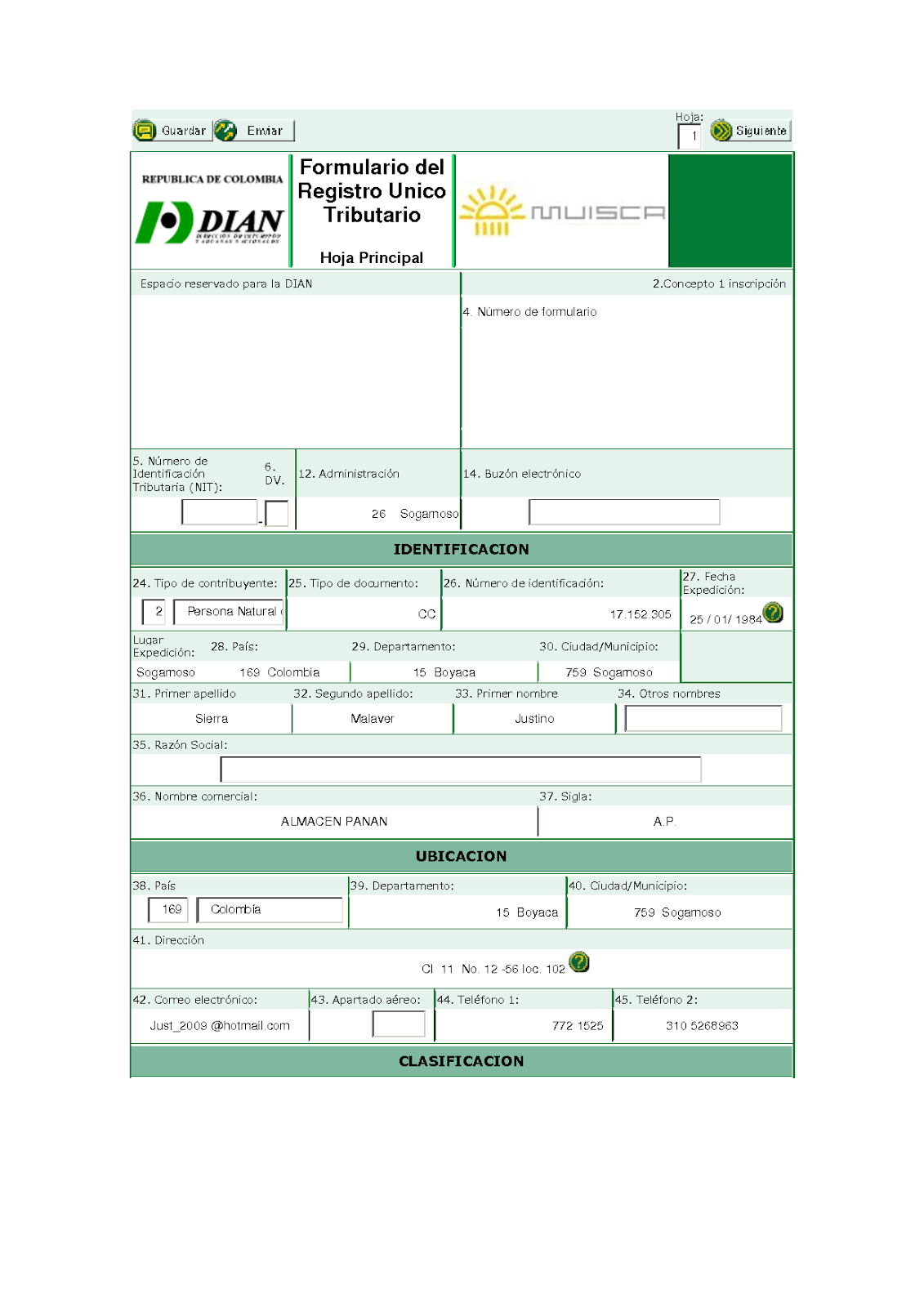 EMPRESAS: FORMULARIO DEL RUT