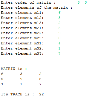 Java Programs: Java Program to calculate trace of a given matrix