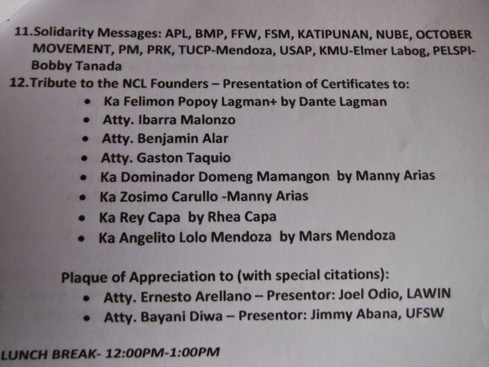 BMP: Ka Popoy Lagman, binigyang-pugay sa ika-4 na Kongreso ng NCL