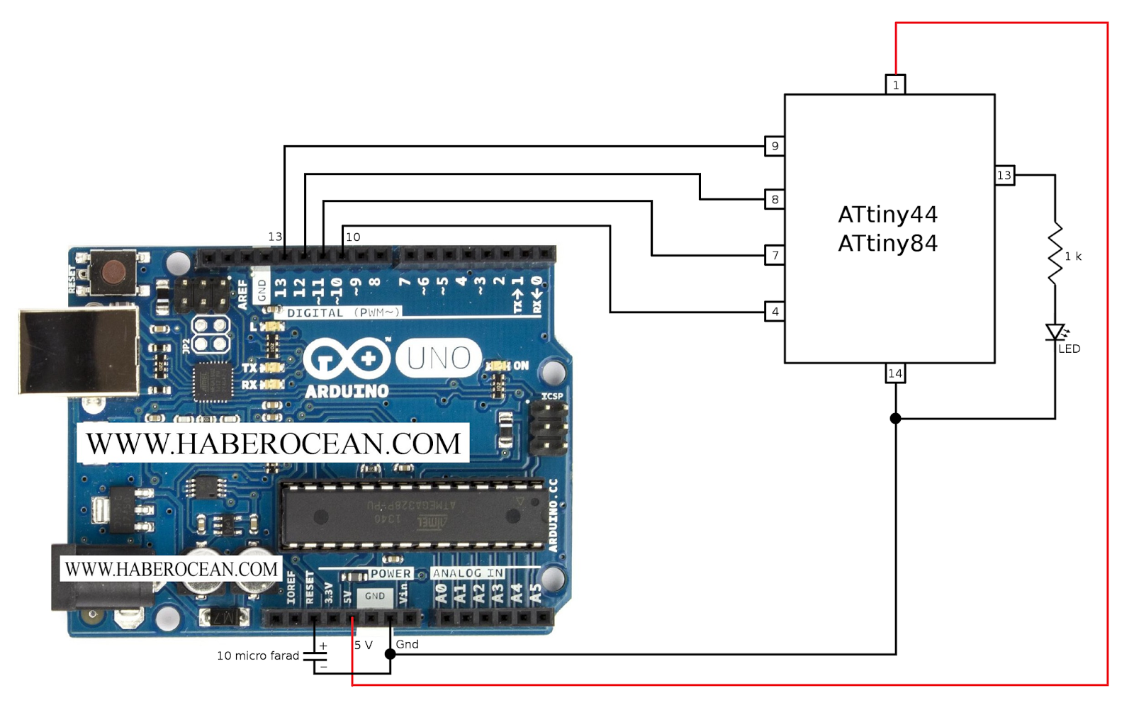 Programming ATtiny44 / ATtiny84 using Arduino uno « Funny Electronics
