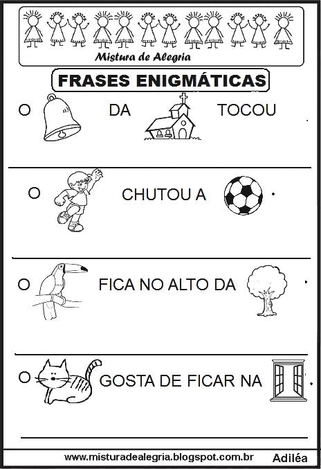 FRASES ENIGMÁTICAS PARA ALFABETIZAÇÃO, IMPRIMIR E COLORIR-Mistura de ...