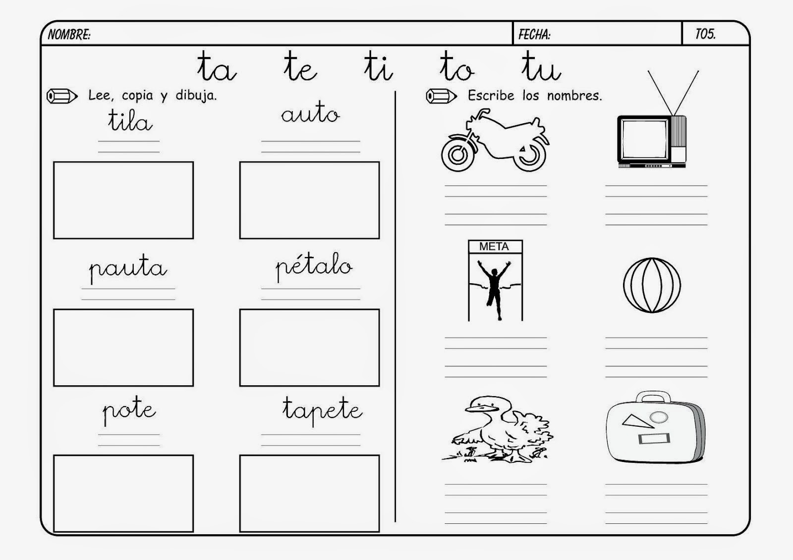 LOS PITUFOS DE PRIMARIA: Fichas con letra T