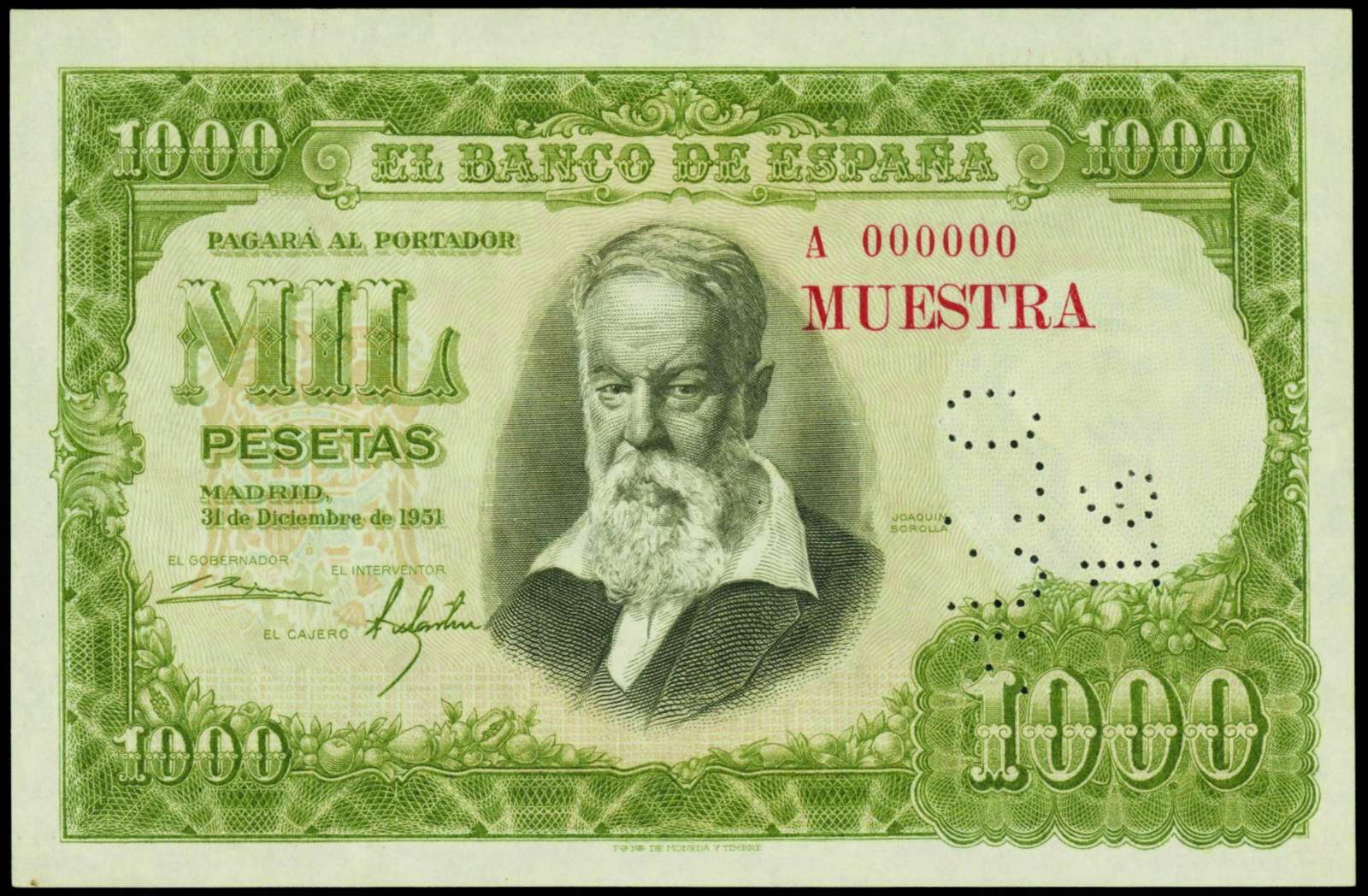 Spain 1000 Pesetas banknote 1951 Joaquin Sorolla|World Banknotes ...