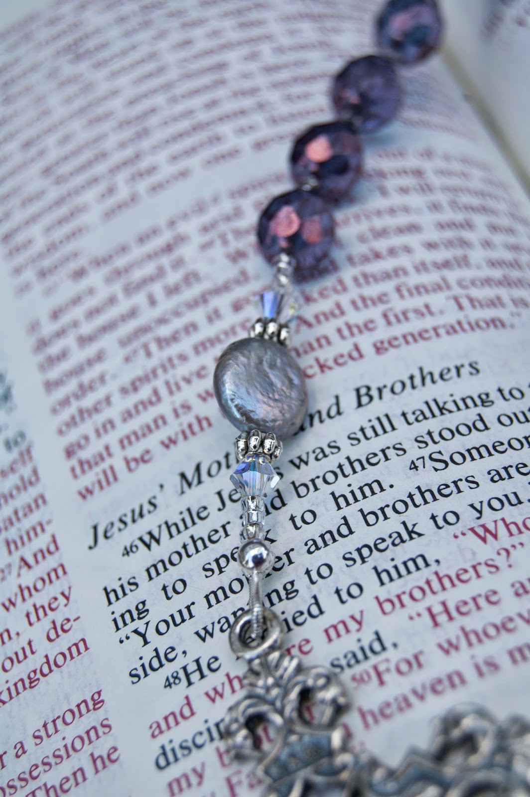 Crown of Roses Designs: Holy Spirit and Holy Family Purple Luster Rosary