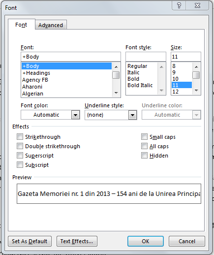 Editarea textelor: Formatarea caracterelor