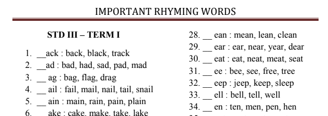1000 Rhyming words for Children - PDF - kaninikkalvi