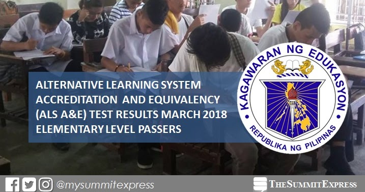 March 2018 ALS A&E Exam Results: Elementary Passers - The Summit Express