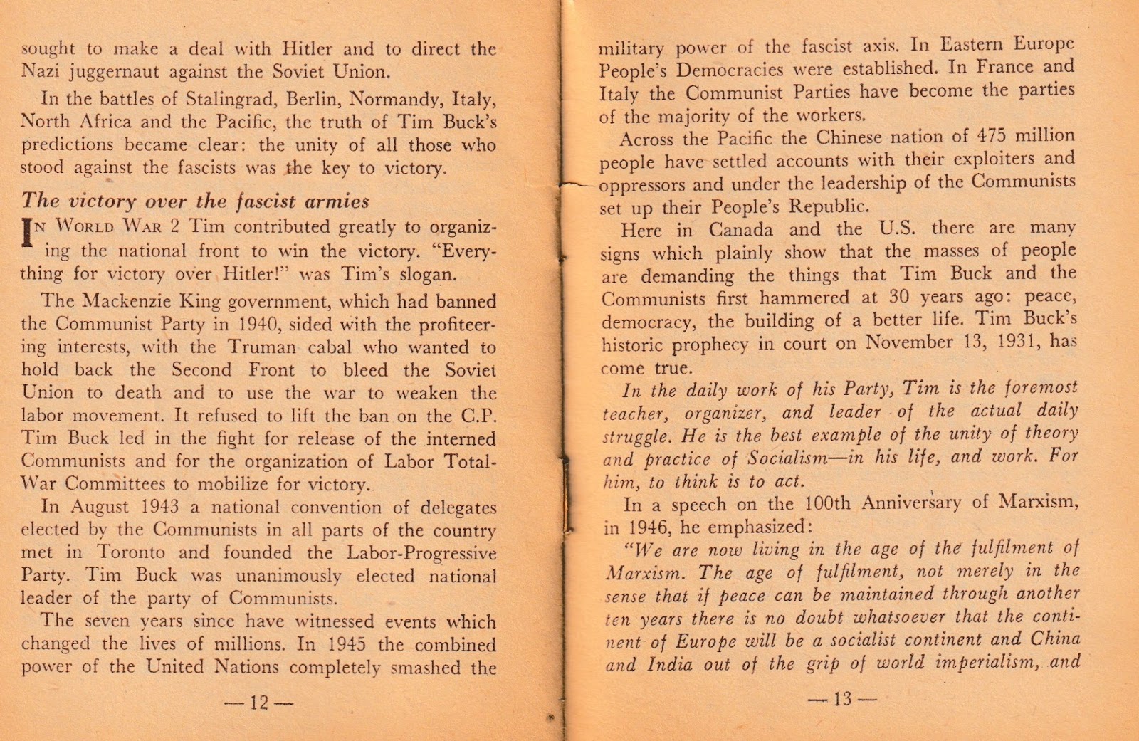 The Left Chapter: Tim Buck - Fighter for Peace and Socialism 1951