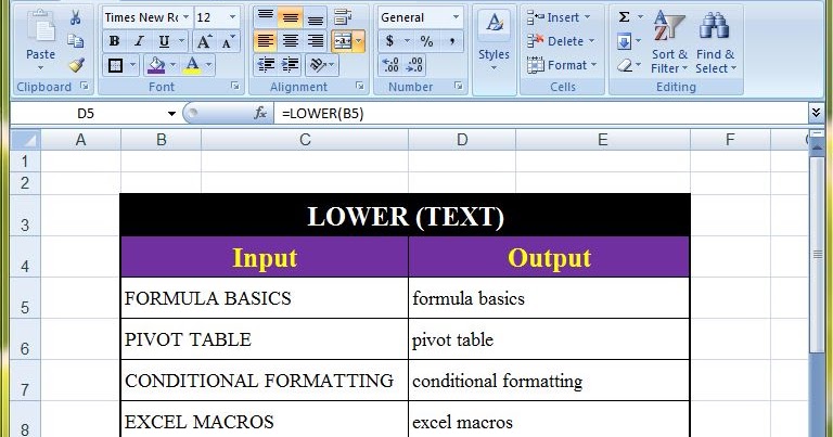 Microsoft Excel LOWER Function - Professional Microsoft Office