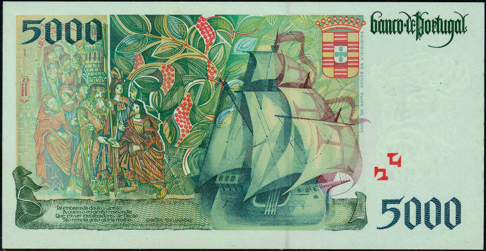 Portugal 5000 Escudos banknote 1996 Vasco da Gama|World Banknotes ...