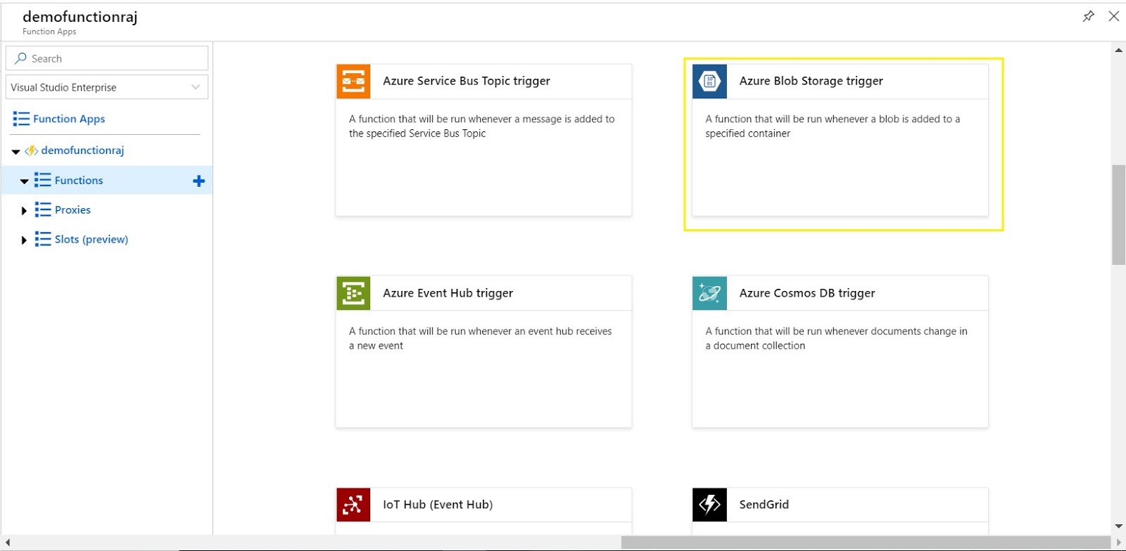 TALK GRID: Create an Azure Function and triggered by a Blob Trigger