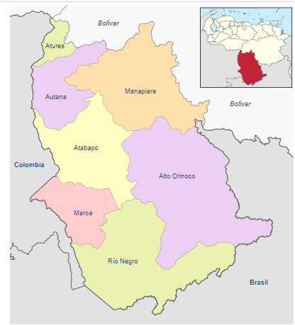La cartografía: Mapa del Estado Amazonas - Venezuela