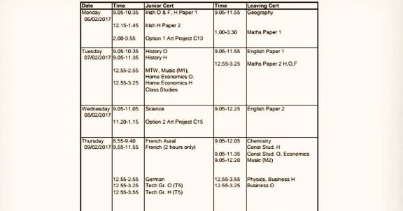 The High School Dublin : Mock Timetable 2017