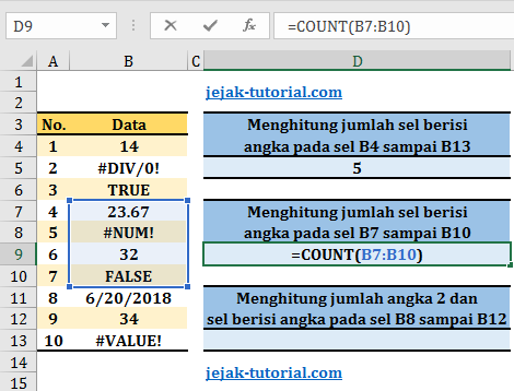 Belajar Excel : Belajar Fungsi COUNT - Jejak Tutorial