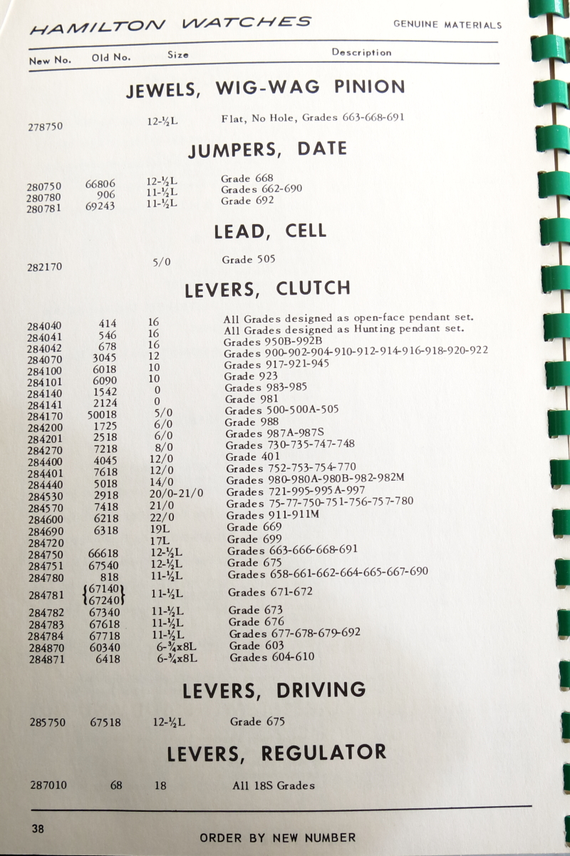 Vintage Hamilton Watch Restoration: Vintage Hamilton Parts Catalog