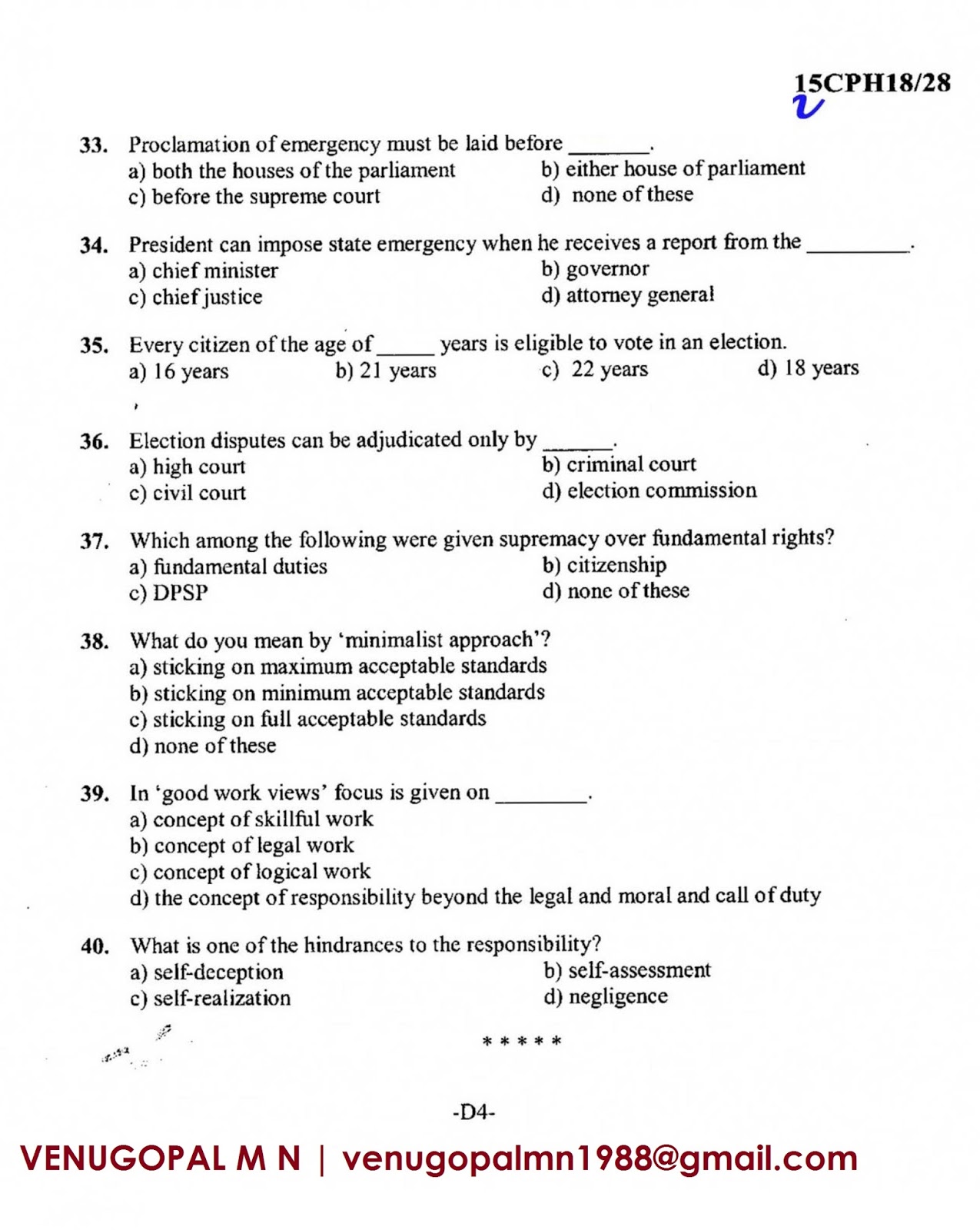e-Paatashala: VTU BE 1st Year Question Paper : Constitution of India ...