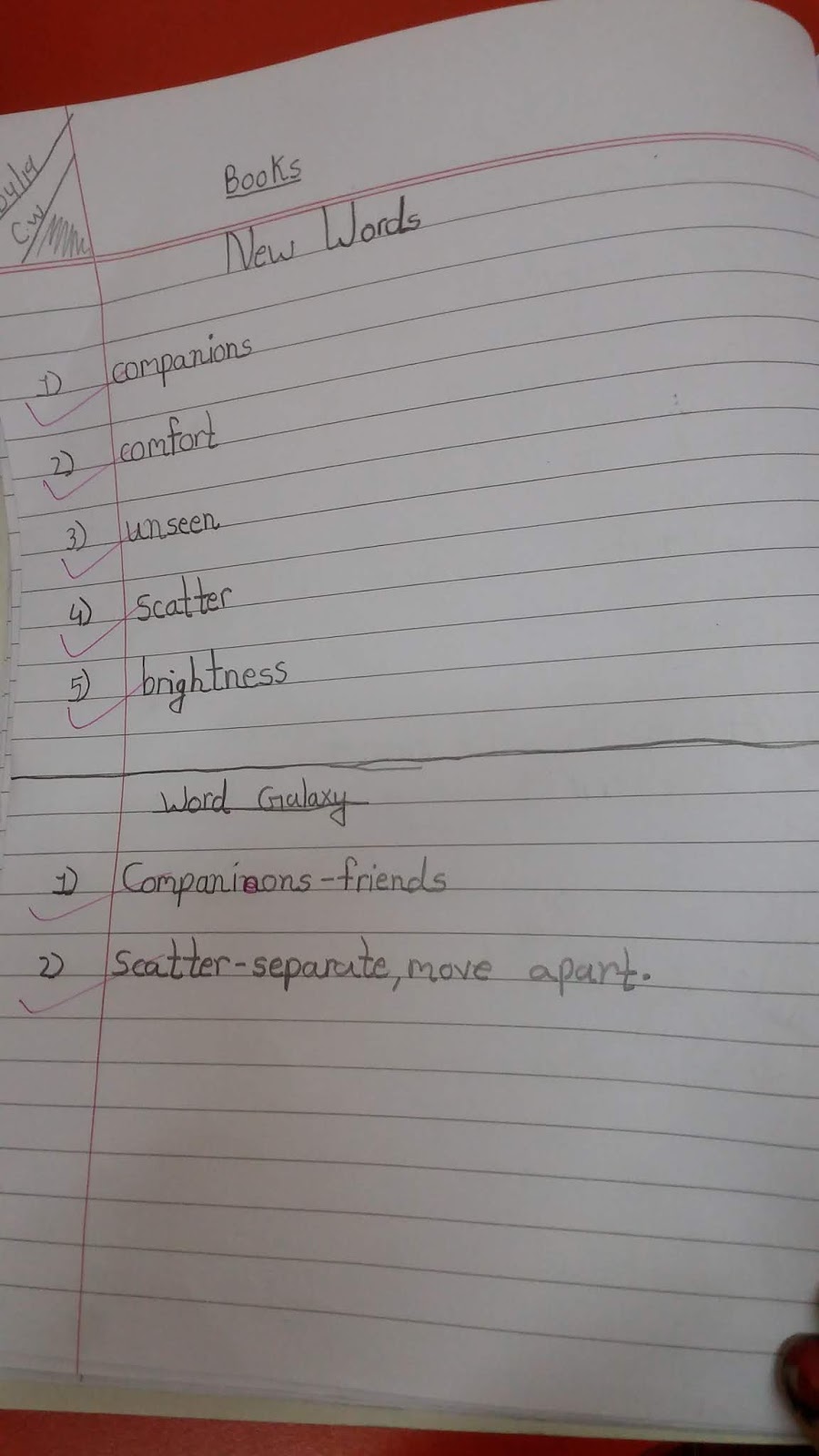 Class 3 English notebook work of ch.2 'Books'