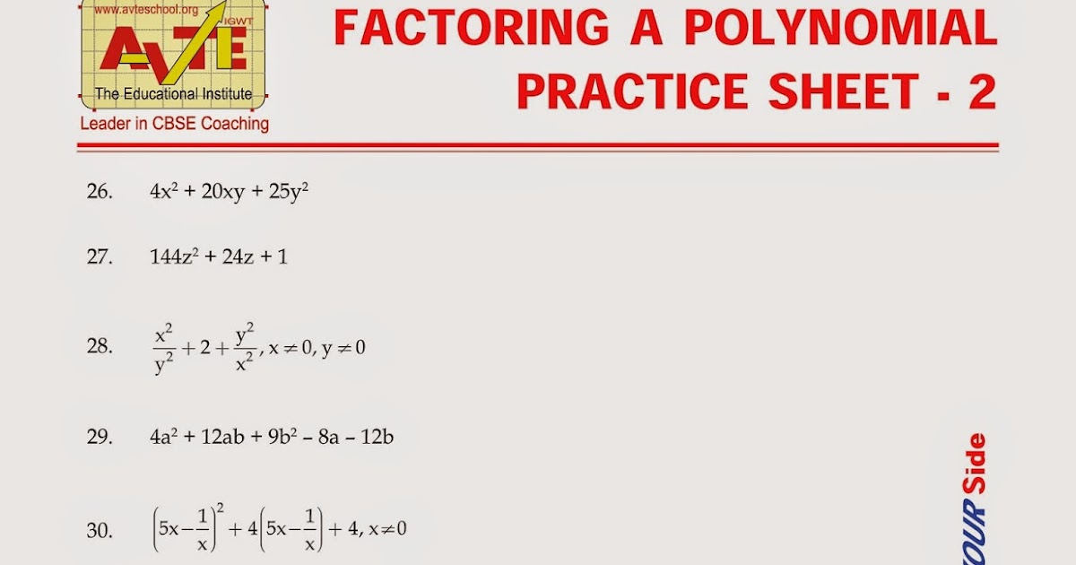 FACTORING a POLYNOMIAL PRACTICE SHEET 2