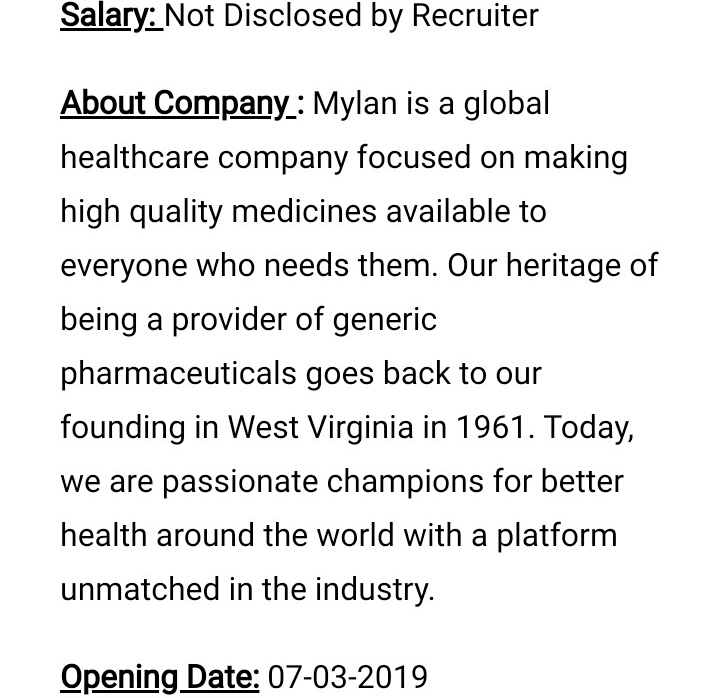Mylan pharmaceutical Ltd Urgently Opening for Production / QA/QMS/AQA ...