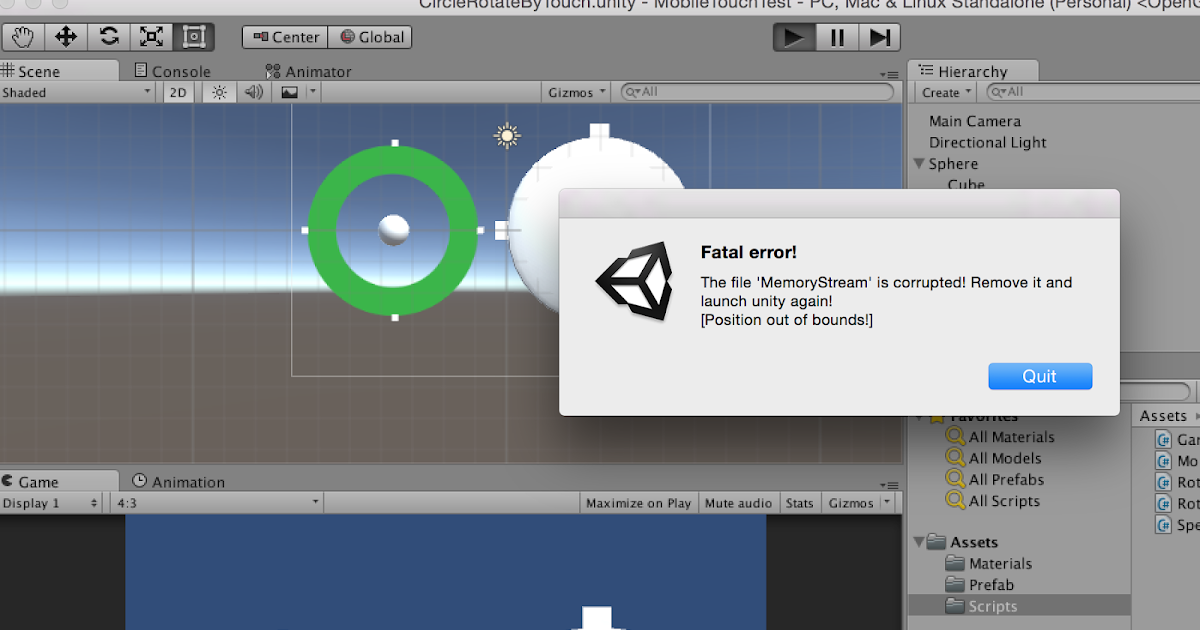 New 2 Unity3D: Fatal error! The file 'MemoryStream' is corrupted! (Unity 5.3.2 on OSX 10.10.5)
