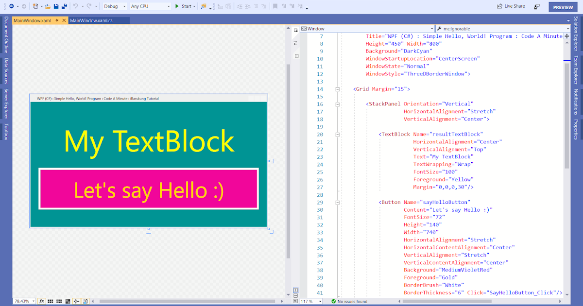 Visual Studio 2019 (WPF C# Source Code & XAML) How to Create a Simple Hello World Program in C# ...