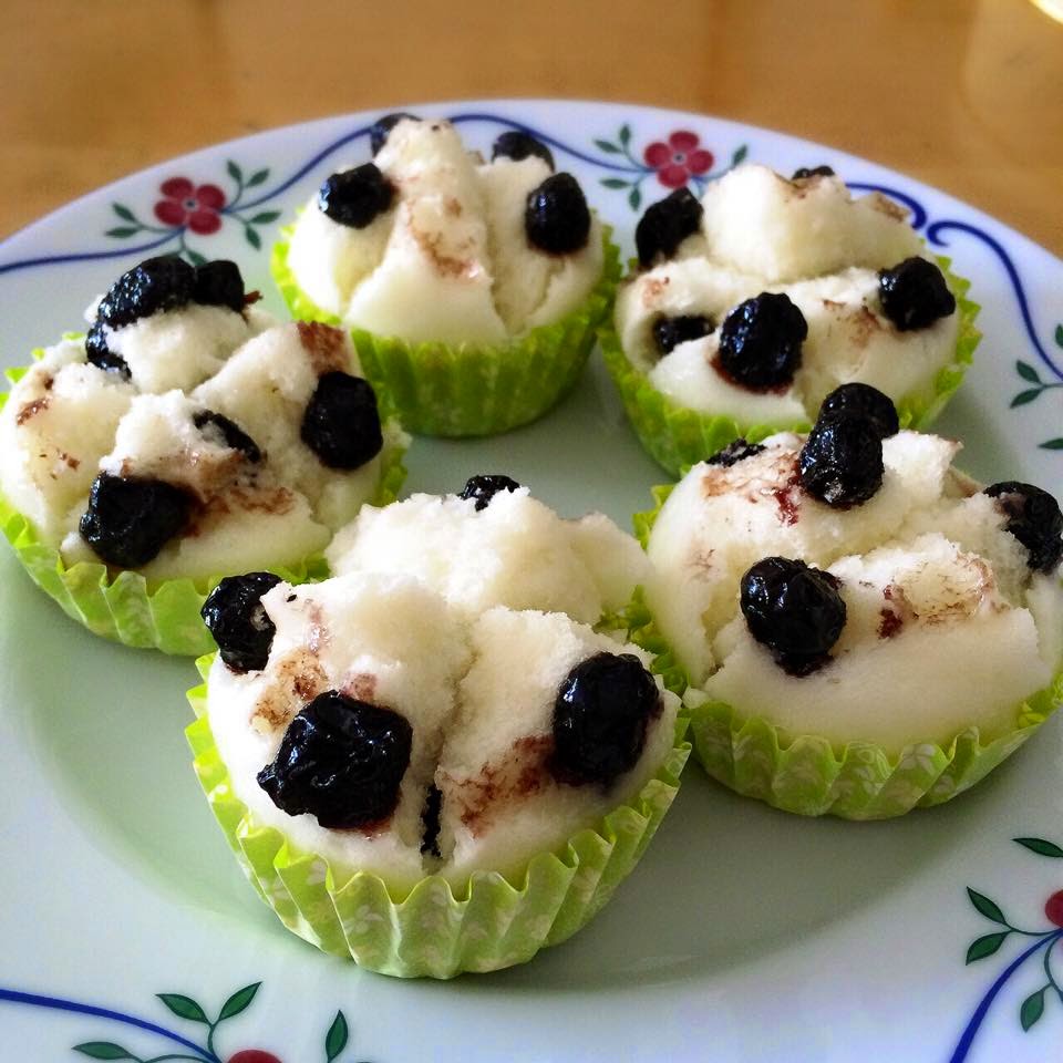 Japanese steamed cake (mushi pan). Blueberries and green tea/matcha ...