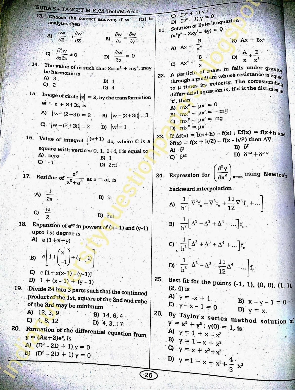 Anna University TANCET-2005 solved question paper for M.E/M.Tech/M.Arch ...