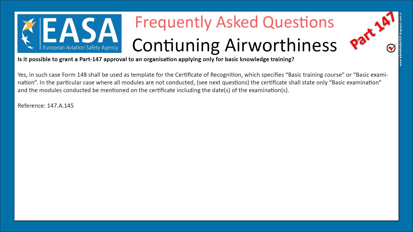 Aviation Legislation: EASA Part 147 Frequently Asked Questions